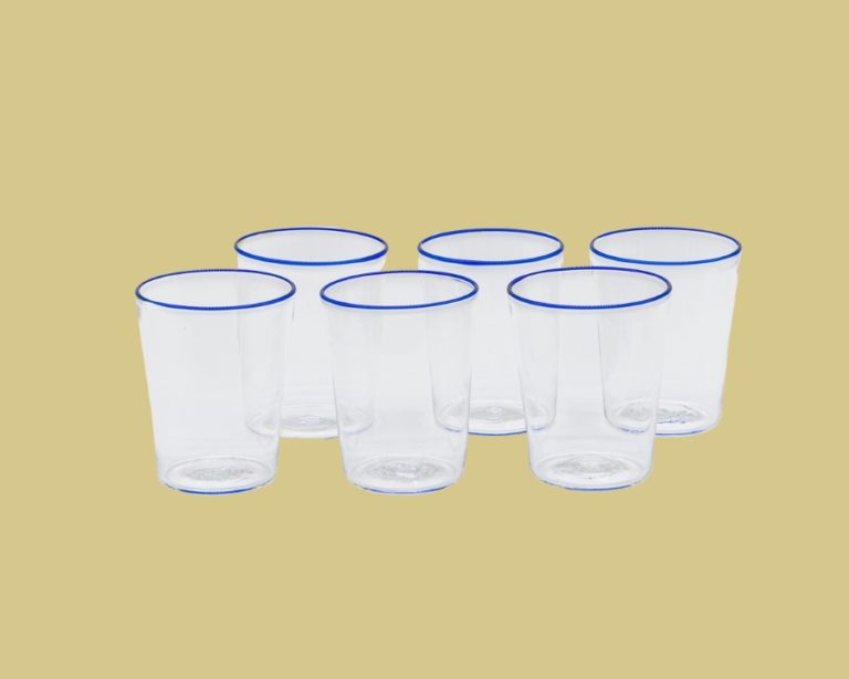 Set of 6 Crystal Glasses with Blue Rim Summer The Invisible Collection