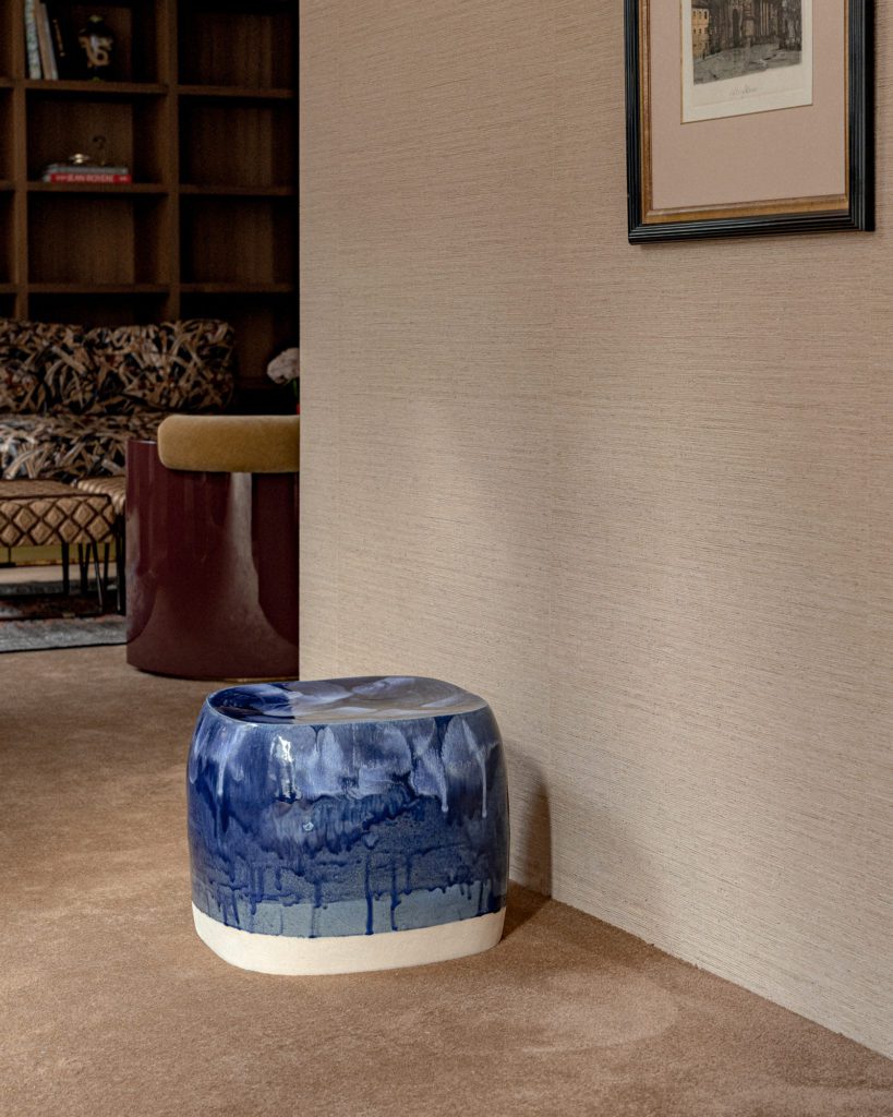 Dark Blue Side Table Pouf Flores Studio The Invisible Collection